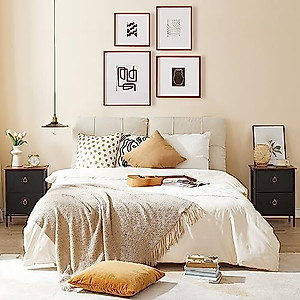 HOOBRO Nightstand, 2 Drawer Dresser for Bedroom, Set of 2, End Tables with Fabric Storage Drawer, Night Stand, Side Table for Bedroom, Closet, Entryway, Dorm, Rustic Brown and Black BF82BZP201G1