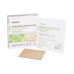 McKesson Hydrocellular Foam Dressings, Sterile, Silicone Adhesive with Border, Dimension 6 in x 6 in, Pad 4 in x 4 in, 10 Count, 1 Pack