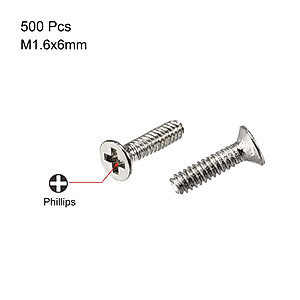 uxcell M1.6 x 6mm Phillips Screw Fastener Silver Tone for Laptop PC TV Fan Switch 500pcs