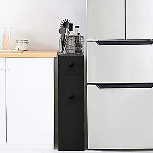 Tangkula Slim Bathroom Cabinet, Free Standing Storage Cabinet with Slide Out Drawers, Narrow Floor Bathroom Organizer Next to Toilet, Bathroom Toilet Paper Holder, 19 x 6.5 x 23 Inches (Black)