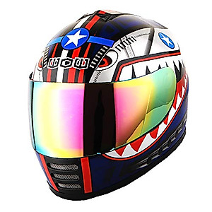 WOW Youth Motorcycle Full Face Helmet Street Bike BMX MX Kids Shark Blue + MX Skeleton Glove Bundle