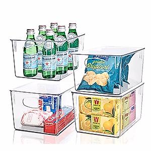 Sorbus Plastic Storage Clear Bins with Lid, Stackable Pantry Organizer Box Bin Containers for Organizing Kitchen Fridge, Food, Snack Pantry Cabinet, Fruit, Vegetables, Bathroom Supplies 4 Pack