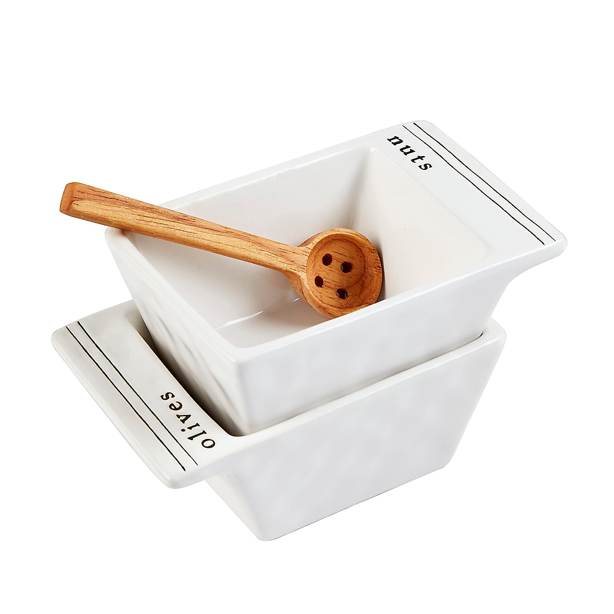 Mud Pie Olive Nested Snack Bowl Sets, dish 5" x 3 1/2" | spoon 4 3/4"