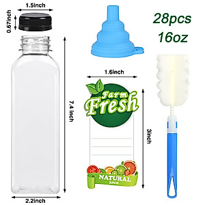 Moretoes 28pcs 16oz Empty Plastic Juicing Bottles, Juice Bottles with Black Tamper Evident Caps, Reusable Clear Bulk Drink Juice Containers with Lids for Juicing Milk Smoothie Tea and Other Beverages