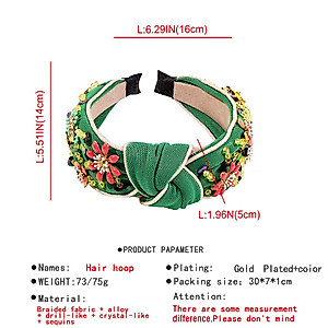QTMY Rhinestone Crystal Wide Headbands Knot Turban Fashion Vintage Hairband Elastic Hair Hoops Hair Accessories for Women Girls (Green)