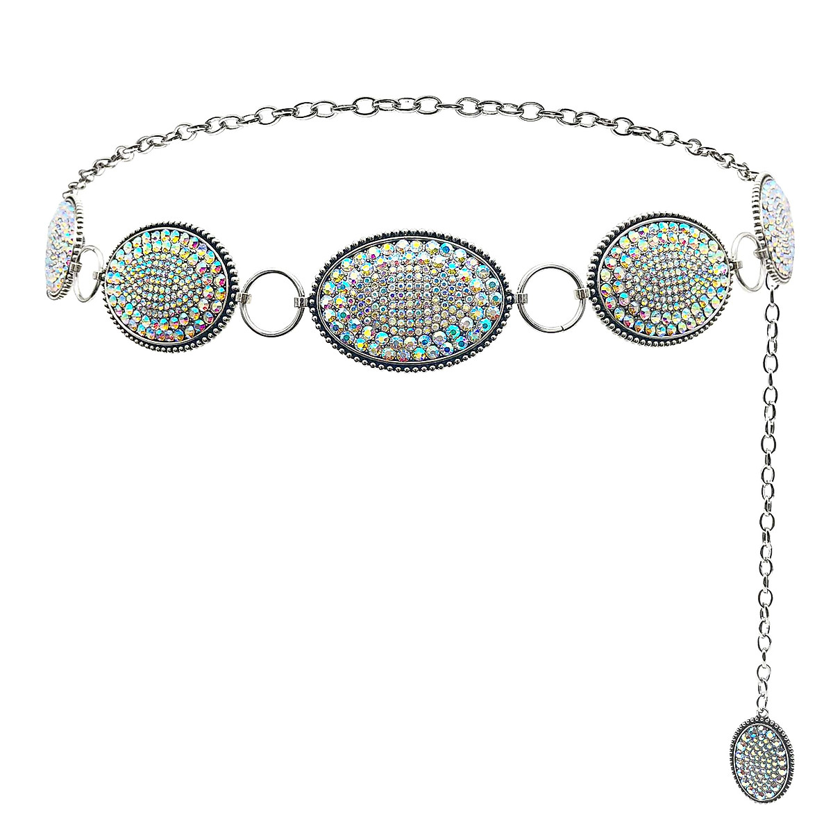 Xiokyo Bling Rhinestone Concho Belt Heavy Metal Western Crystal Chain Belt Cowgirl Sparkly Waist Chain for Women Dress