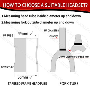 BUCKLOS 1-1/8 Bike Headset MTB Threadless 34 44 44-50.6 44-55 44-56 41.8-52mm, Straight Tapered Tube Mountain Bikes Road Bicycle Double Sealed Bearings Headsets, for Frame Fork Expander Plug Star Nut