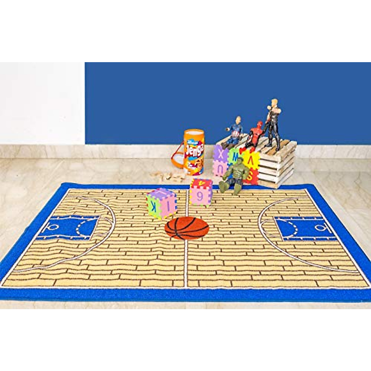Furnish my Place 695 Basketball Blue Kid Play Area Rug for Bathroom, Playroom & Kindergarten Classroom, Basketball Court, Blue (3'3"x5')