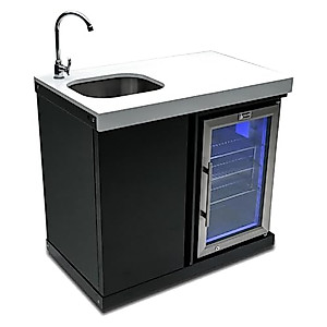 Mont Alpi MASF-BSS Black Stainless Steel Modular Beverage Center Fridge Cabinet 2.7 Cubic Feet Wine Cooler Outdoor Rated Lockable Refrigerator with Blue LED Lighting