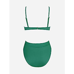 CUPSHE Bikini Set for Women Two Piece Swimsuits High Waisted Adjustable Spaghetti Straps Back Hook Backless, S Emerald Green