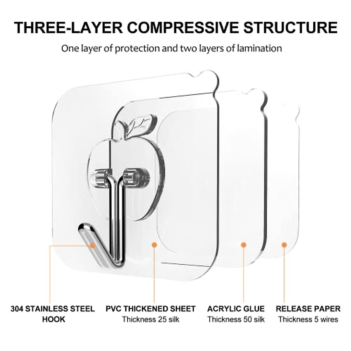 NileHome Adhesive Hooks for Hanging 12 Packs Heavy Duty Wall Hooks Reusable Removable Waterproof Bathroom Hooks Transparent Sticky Hooks for Kitchen Glass Door