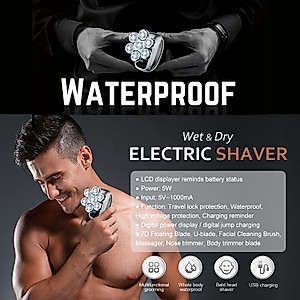 Head Shaver 7D Men’s 6-in-1 Electric Head Shaver for Bald Men, Head Electric Razor with Nose Hair Sideburns Trimmer, Waterproof Mens Grooming Kit, Anti-Pinch, LED Display, USB Rechargeable Washable