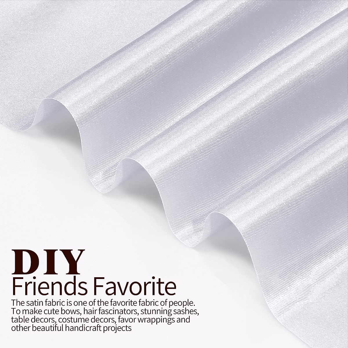 Horbaunal White Satin Fabric, 60" Wide, 2 Yards, Soft Charmeuse Satin Fabric for DIY Crafts Decorations Costume