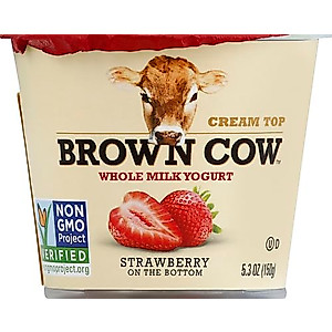 Brown Cow Cream Top Strawberry on the Bottom Whole Milk Yogurt, 5.3 oz. Cup- Creamy, Delicious Yogurt