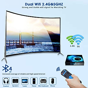 Android TV Box 10.0 4GB RAM 128GB ROM, 2021 Upgraded Pendoo T95 Android TV Box Allwinner H616 2.4G/5.8GHz WiFi Bluetooth, Android Box 10.0 with Wireless Mini Keyboard Ultra HD 6K HDR TV Box.
