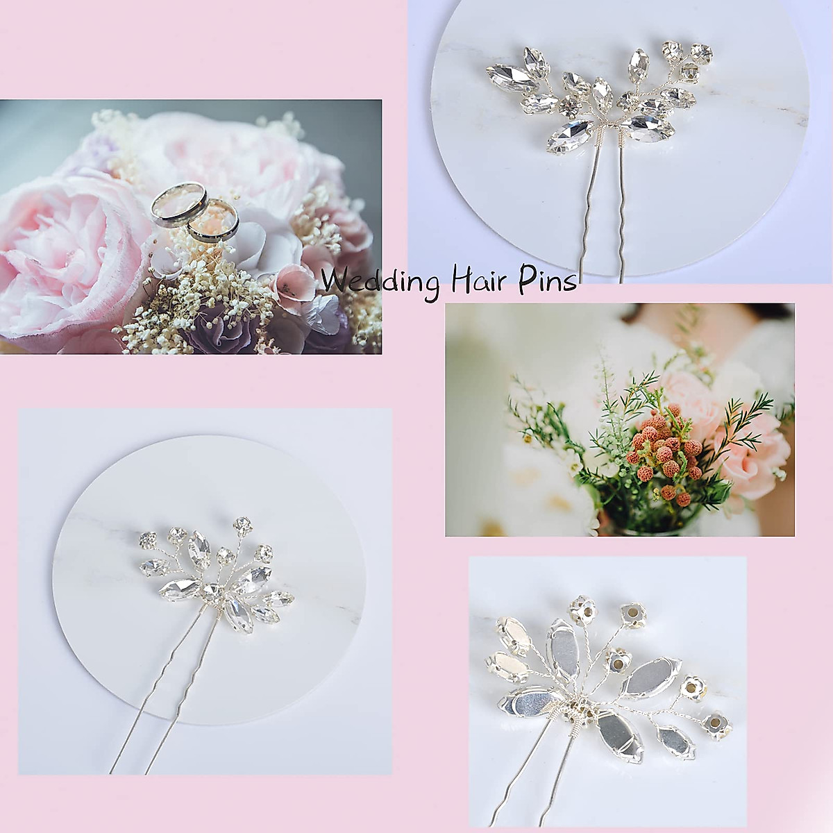 Bridal Hair Accessories, Beusoulover 3pcs Crystal Wedding Hair Pieces, Handmade Rhinestone Bridal Hair Pin for Women, Girls, Bridesmaids (Silver)
