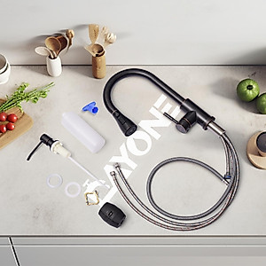 DAYONE Oil Rubbed Bronze Kitchen Faucet and Soap Dispenser, Bronze Kitchen Sink Faucet with Pull Down Sprayer, High Arch Single Handle Sink Faucet for Kitchen