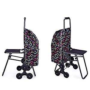 LAJUU Trolleys,Shopping Cart Home Climb Stairs Shopping Cart with Waterproof Bag Household Trolly with Seat Steel Frame Shopping Cart Pull Rod Cart Storage Bag Grocery Cart/G