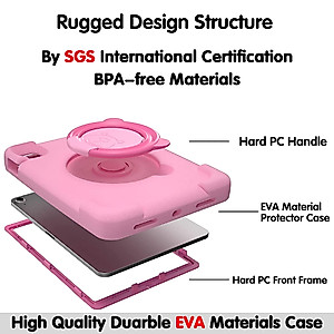 PZOZ iPad Kids Case Compatible for iPad Air 4th 2020 & Air 5th 2022 Generation 10.9 inch, EVA Shockproof Rotate Handle Folding Stand Heavy Duty Protective Cute Cover for Boys Girls (Pink)