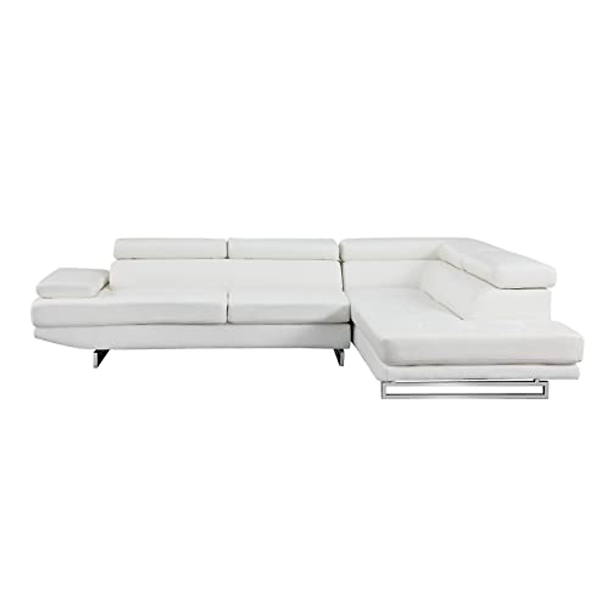 Blackjack Furniture Union Modern Faux Leather Sofa with Adjustable Headrests, Chaise, Elegant Tufted Seat, High-Density Foam and Stainless Steel Legs, Right Facing Sectional, White