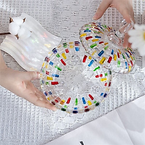 MAGCOLOR Elegant-Hand Painted Colorful Woven Easter Large Crystal Glass Candy Box candy servers,candy jars with Lid,Jewelry Box,Storage Jar,Candy dish covered,Great Gift for Family Friends-24 oz.
