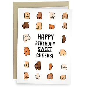 Sleazy Greetings Funny Birthday Card For Women or Men - 5 x 7 Inch Adult For Friend Bday Card with Matching Envelope - Happy Birthday Sweet Cheeks!