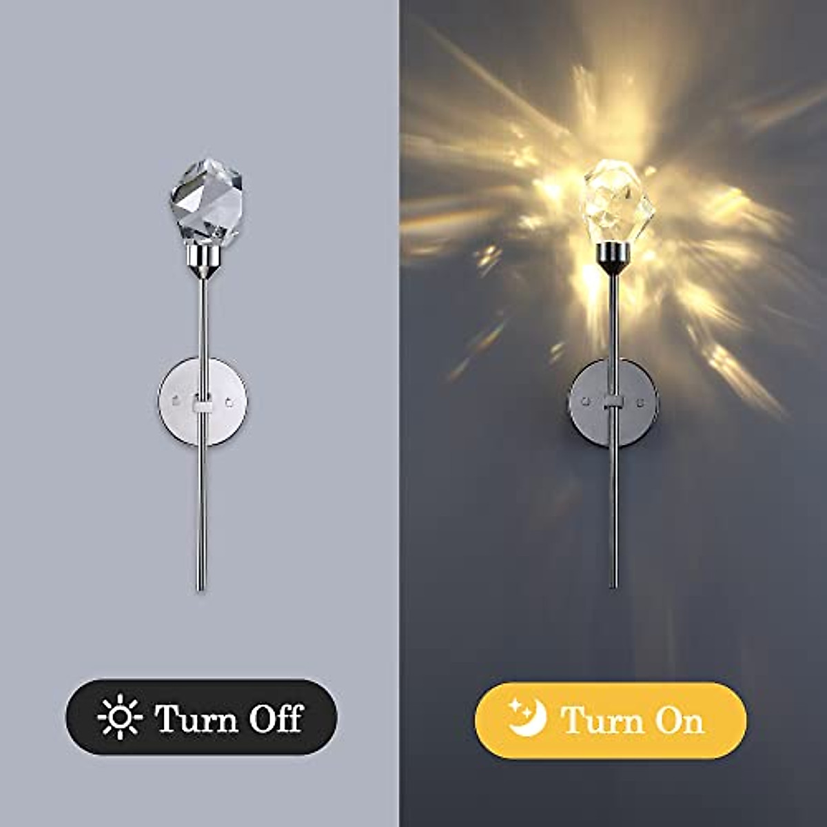 Untrammelife Indoor Wall Sconce Lighting Polished Nickel Wall Lamp 8W LED Crystal Wall Light 3 Color Temperatures Hardwired Indoor Wall Mounted Light Fixtures for Living Room,Bedroom,Bathroom