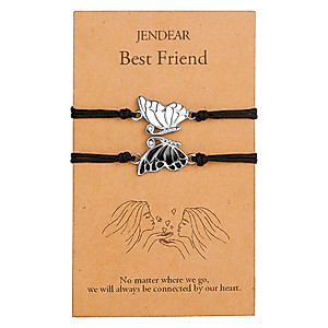 JENDEAR Friendship Bracelets Best Friend Matching Bracelets, Butterfly Handmade Rope Bracelet Meaningful Gifts for Women
