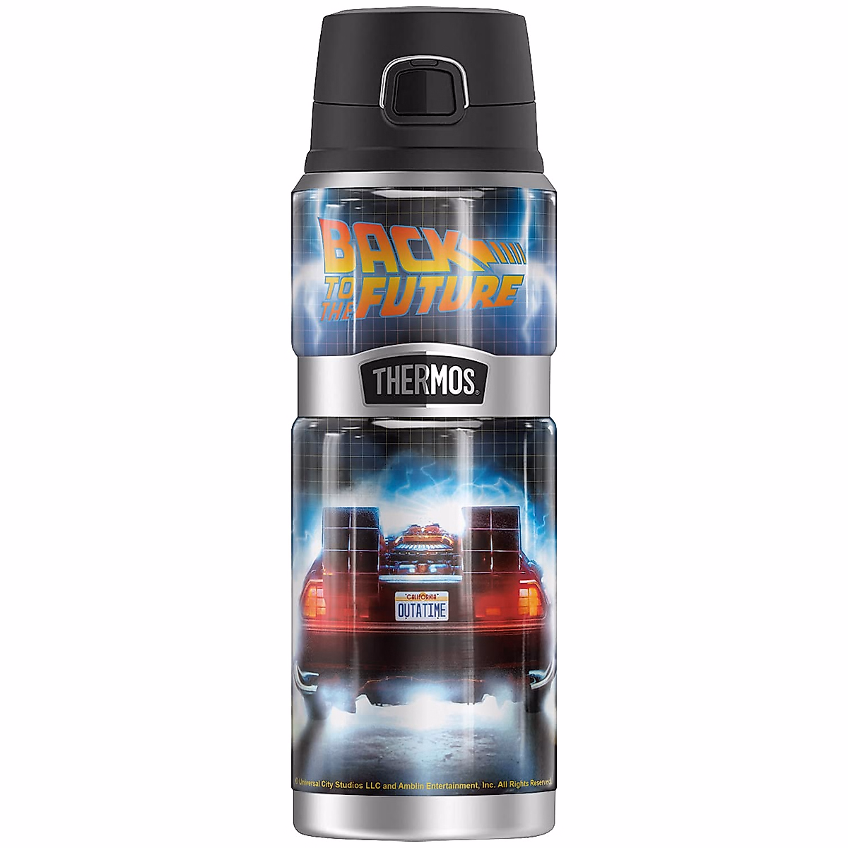 Back To The Future Delorian Flames And Lightning THERMOS STAINLESS KING Stainless Steel Drink Bottle, Vacuum insulated & Double Wall, 24oz