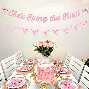 Cheereveal Bow Themed Bridal Shower Decorations Set, Pink She’s Tying the Knot Banner Sign and Bow Garland for Coquette Princess Bachelorette Wedding Engagement Party Decor Supplies