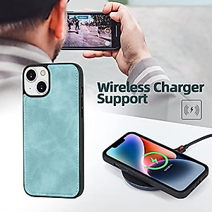 TwoHead Designed for iPhone 13 Wallet Case with Card Holder,Detachable Magnetic iPhone 13 Case with Wallet PU Leather Wallet Phone Case iPhone 13 Case Wallet for Women/Men with Wrist Strap(Blue)