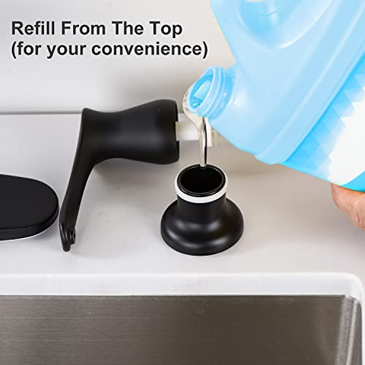 GAGALIFE Sink Soap Dispenser Matte Black, Built in Soap Dispenser with 13 OZ Bottle, Lotion Dispenser for Kitchen Sink, Refill from The Top