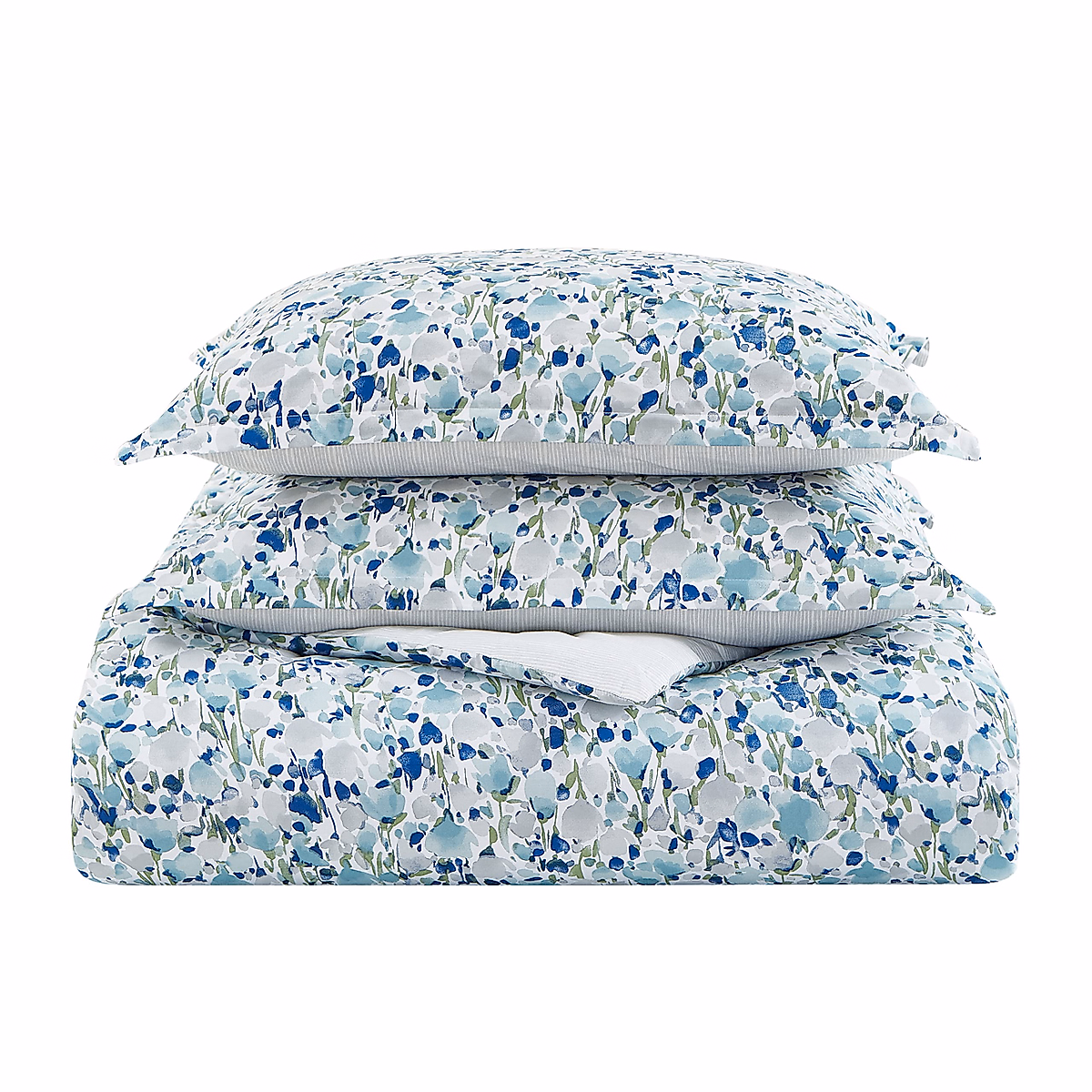 Poppy & Fritz - Queen Duvet Cover Set, Reversible Cotton Bedding with Maching Shams & Zipper Closure, All Season Home Decor (Olivia Blue, Queen)
