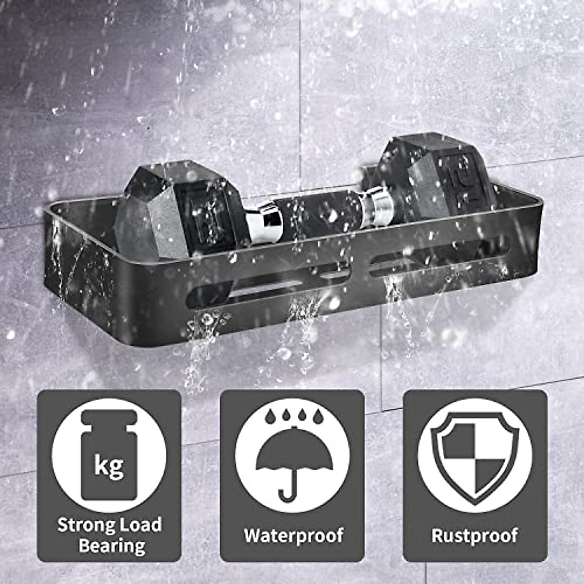 Caddy Shower Set of 2 Adhesive No Drilling Shower Shelves , Rustproof Titanium Alloy Shower Racks, Bathroom Shower Storage Shelves Organizer for Inside Shower & Kitchen with 4 Hooks(Black)