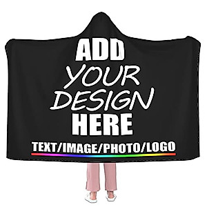 XUEBUXI Custom Hooded Blanket Personalized Wearable Blanket Add Your Own Design Photo or Text Logo Picture 3D Print Thick Flannel Throw Blankets Gifts 60"x80"