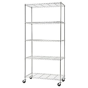 TRINITY Basics EcoStorage TBFZ-0933 5 Tier 36 x 18 x 76 Inch Adjustable Wire Shelving with Wheels for Home, Kitchen, Garage, or Business Use, Chrome