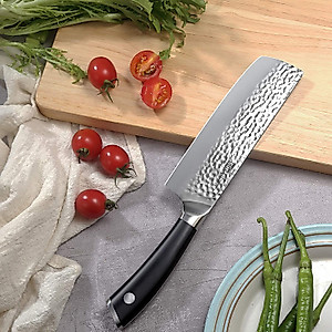 PAUDIN Nakiri Knife, High Carbon Stainless Steel Cleaver Knife 7 Inch Forged Blade, Super Sharp Edge Meat Cleaver with Ergonomic Black Full Tang ABS Handle, Vegetable Knife for Home and Kitchen