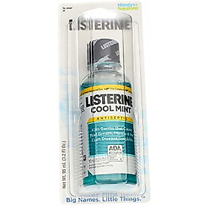 Listerine Cool Mint Antiseptic Mouthwash for Bad Breath, Travel Size 3.2 oz - Pack of 2