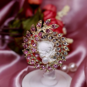 Rhinestone Crystal Round Flower Leaf Vine Brooch Pin for Women Girls Party Fully-Jewelled Fashion Freshwater Pearl Lapel Pin Accessories