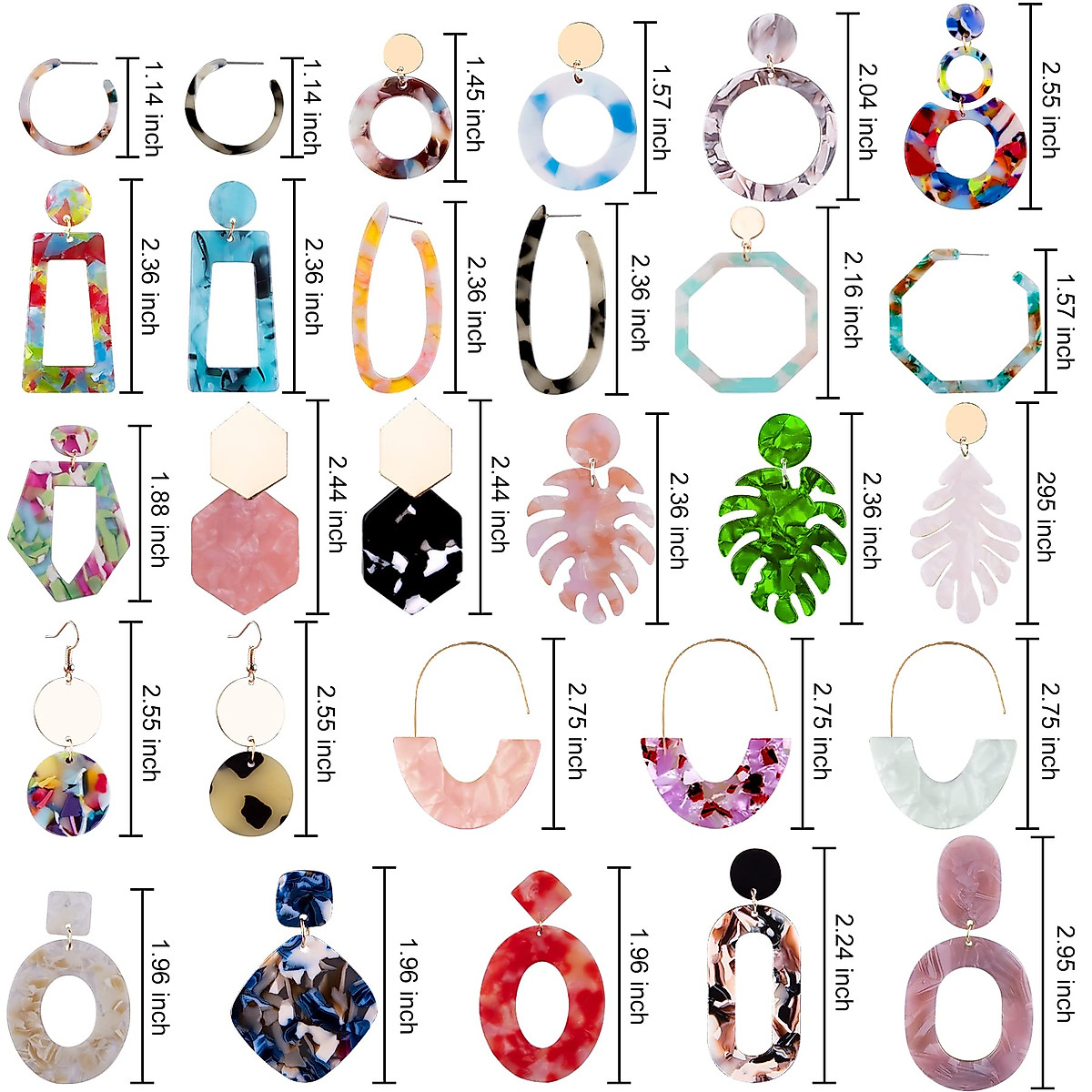 Duufin 28 Pairs Acrylic Earrings Resin Drop Dangle Statement Earrings Set Mottled Acrylic Hoop Earrings Polygonal Fashion Earrings for Women