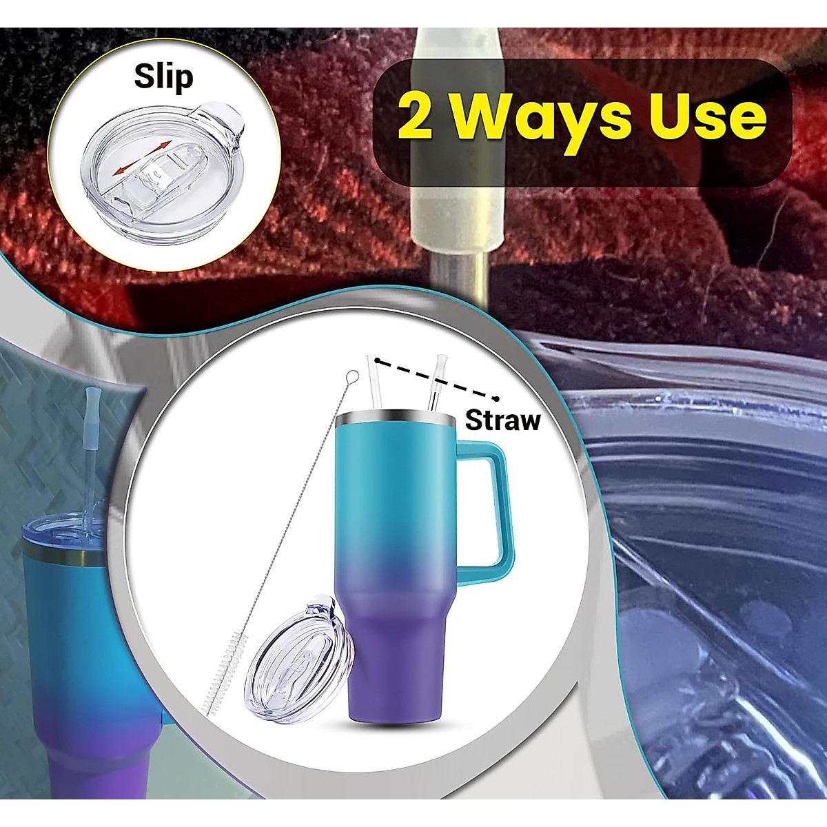 RAHATBEE 40 oz Tumbler with Handle and Straw Lid, 100% Leak-Proof Travel Coffee Mug, Reusable Stainless Steel Insulated Cup for Beverages, Keeps Cold for 34Hrs or Hot for 12Hrs (Blue-Purple)