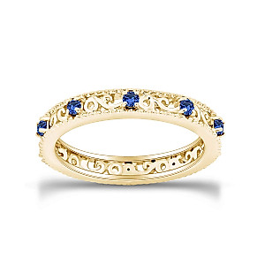 Jewel Zone US Round Cut Simulated Blue Sapphire Stackable Ring in 14K Yellow Gold Over Sterling Silver