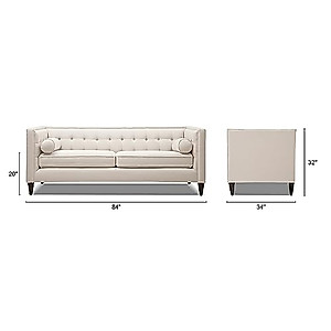 Jennifer Taylor Home Jack 84" Modern Tuxedo Tufted Sofa, Sky Neutral Beige Polyester