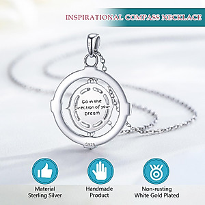 Go in the Direction of Your Dream Compass Necklace Irish Celtic Knot Round Medallion Compass Pendant for Men Women 925 Sterling Silver Moonstone Graduation Birthday Jewelry Gift 18"+2"