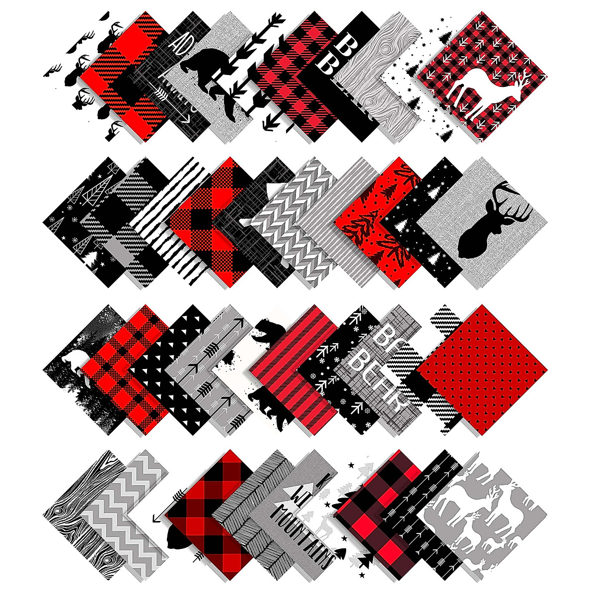 Soimoi Lumberjack Theme Print Precut 5-inch Cotton Fabric Quilting Squares Charm Pack DIY Patchwork Sewing Craft- Red & Black
