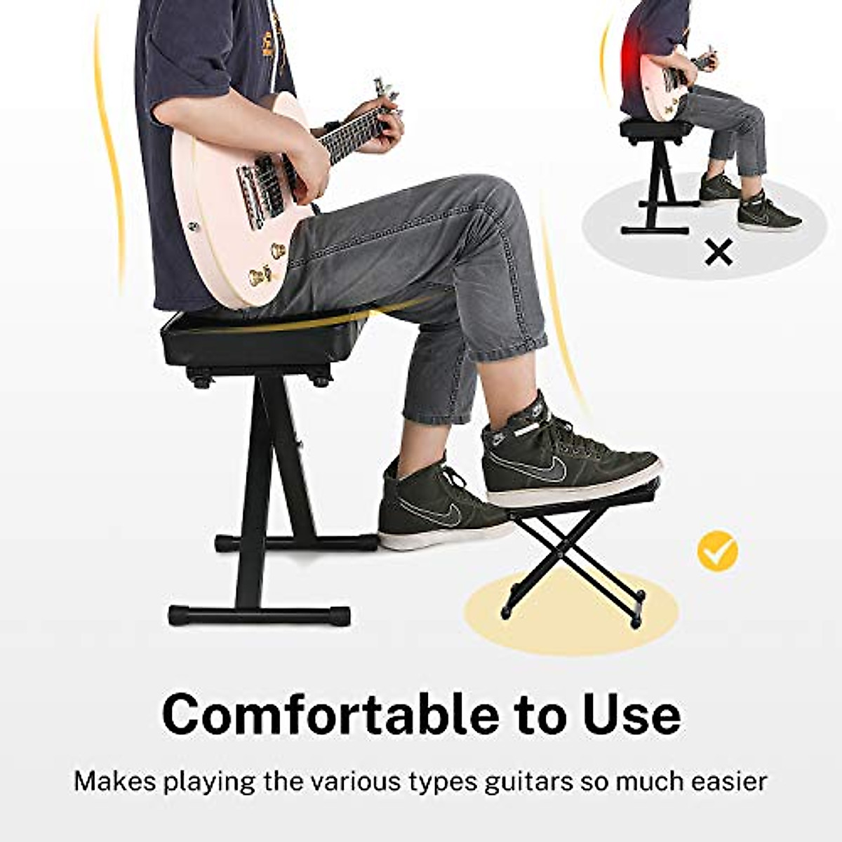Donner Guitar Foot Stool Adjustable Guitar Leg Rest Step Footstool Black for Classical Guitar Player