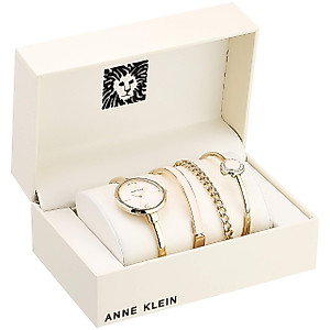 Anne Klein Women's AK/3290LPST Gold-Tone Bangle Watch and Premium Crystal Accented Bracelet Set