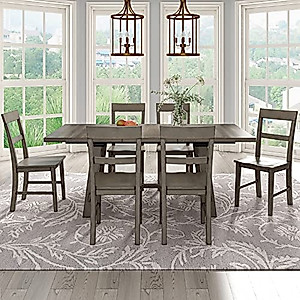 Retro Style Kitchen Dining Room Set, 7-Piece Dining Table Set Extendable Kitchen Table Set with 18” Leaf Rectangular Table with 6 Wood Chairs, Dining Room Set for 6 People, for Dining Room, Kitchen