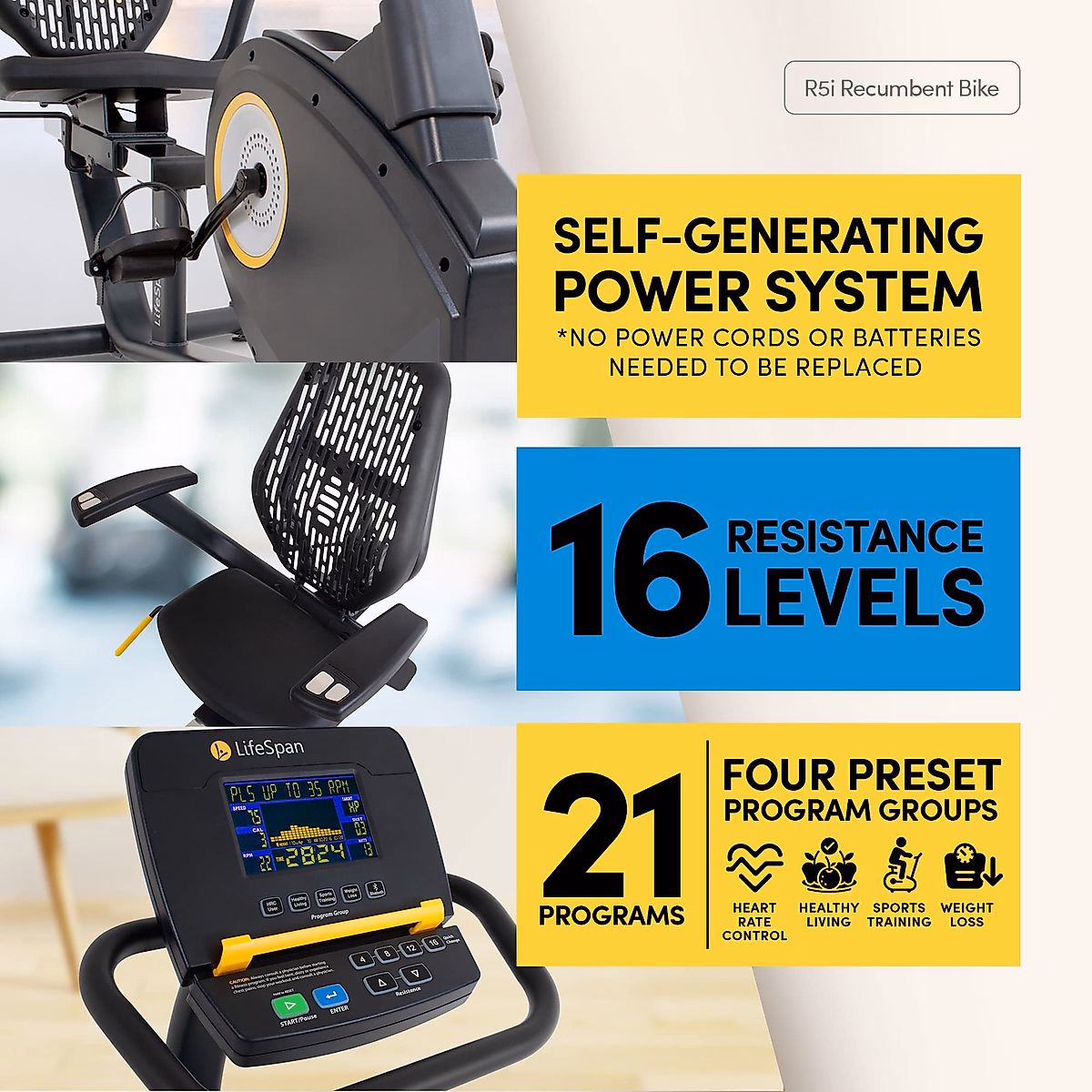 LifeSpan Fitness Recumbent Bike LifeSpan R5i Recumbent Stationary Bike, Black