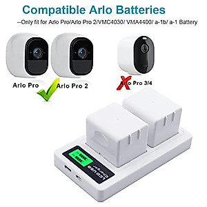 2-Pack Rechargeable Battery and Dual Battery Charge Station Fit for Arlo Pro Arlo Pro 2 Surveillance Camera [7.2V/2440mAh]